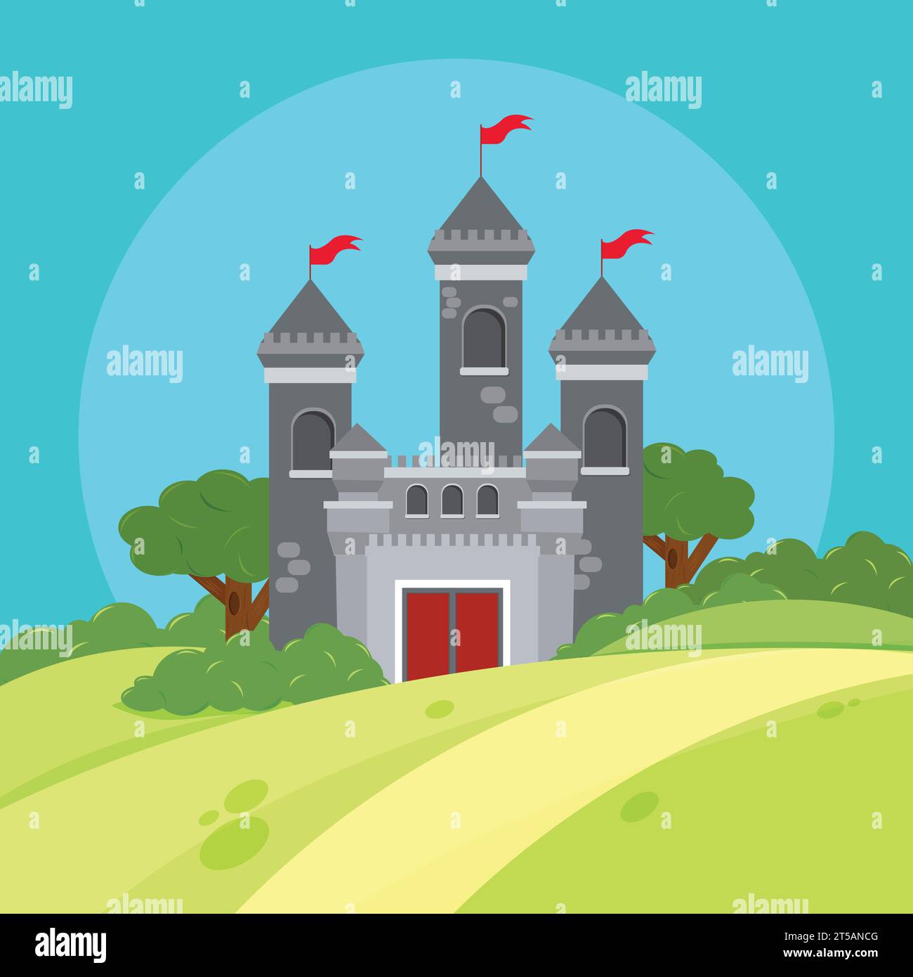 Colored medieval castle landmark between trees Vector Stock Vector ...