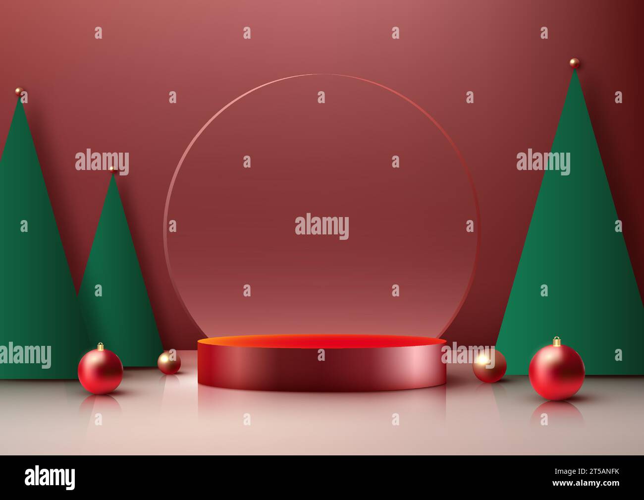 3D realistic red Christmas podium, a new year festive red background ...