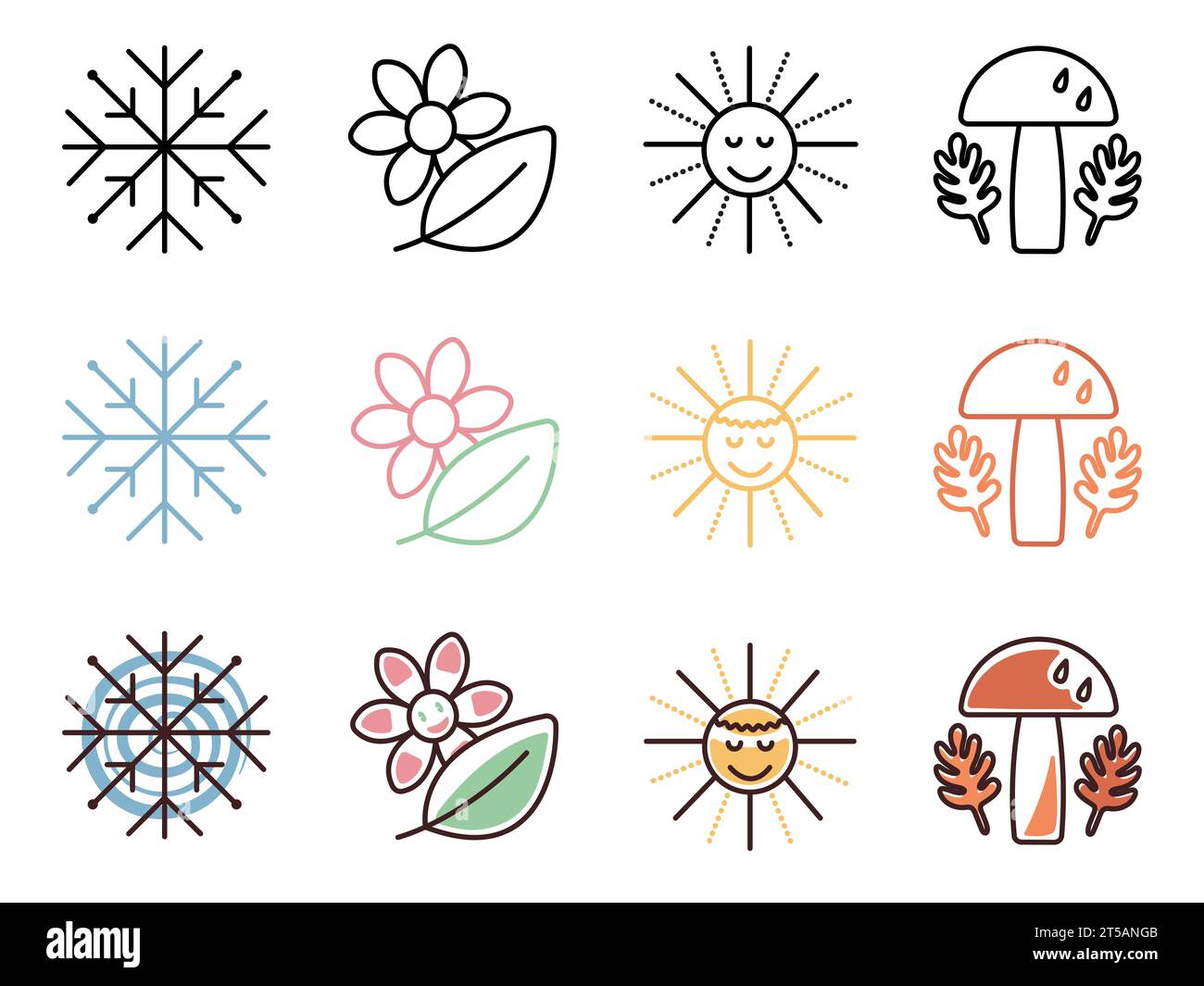 Four seasons icon set, vector signs of winter, spring, summer and ...
