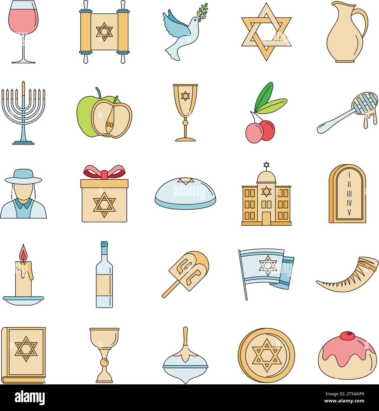 Hanukkah holiday icon set. Outline set of hanukkah holiday vector icons ...