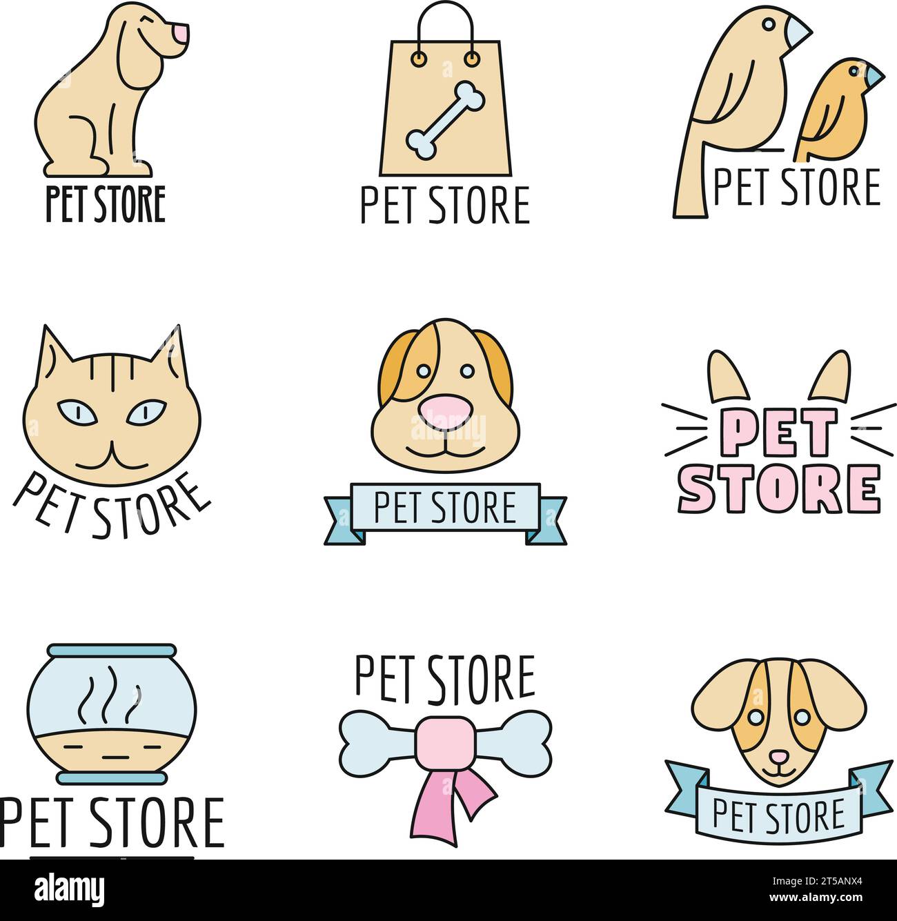 Zoo pet shop logo set. Outline set of zoo pet shop vector logo thin ...