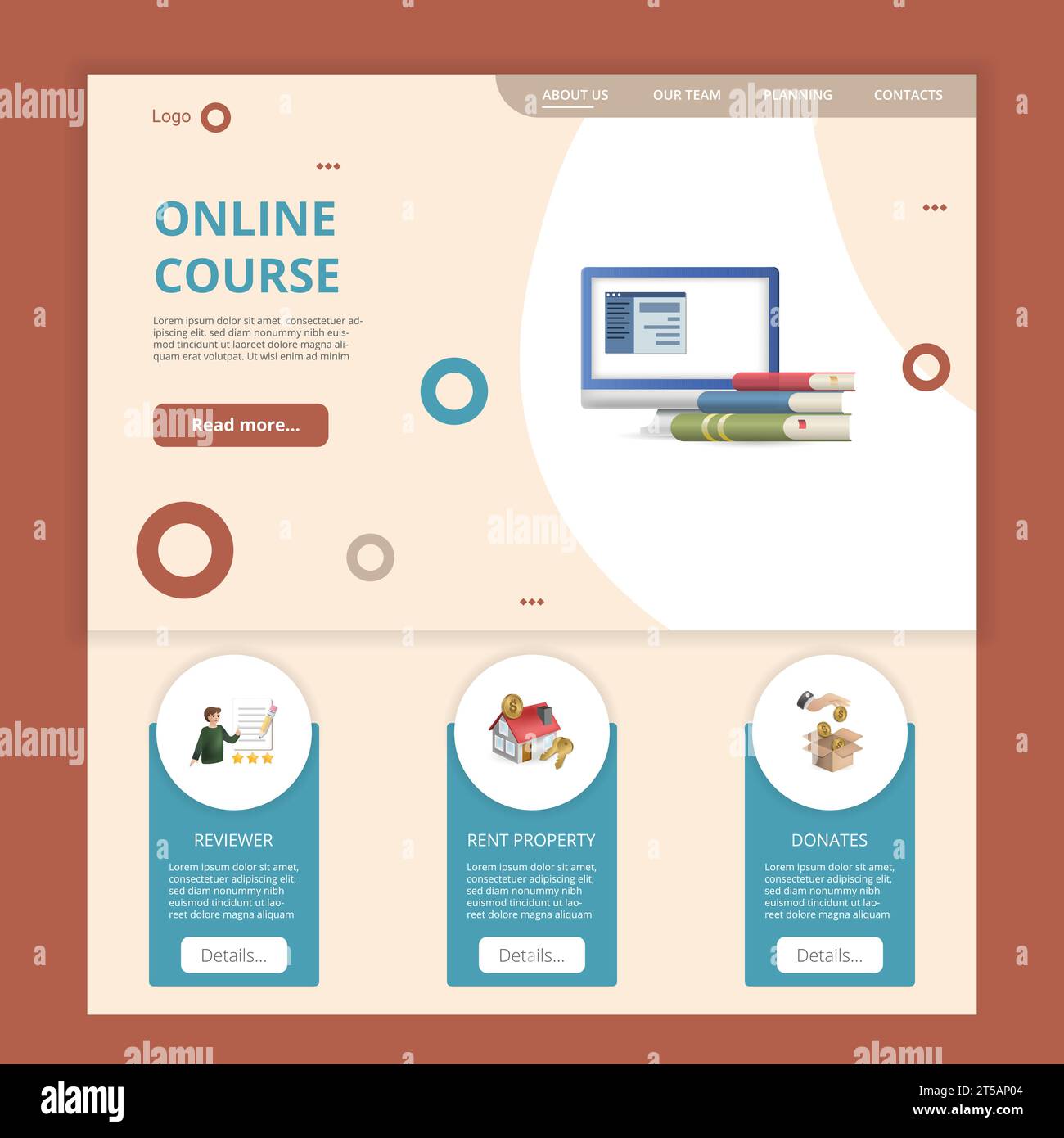 Online course flat landing page website template. Reviewer, rent ...