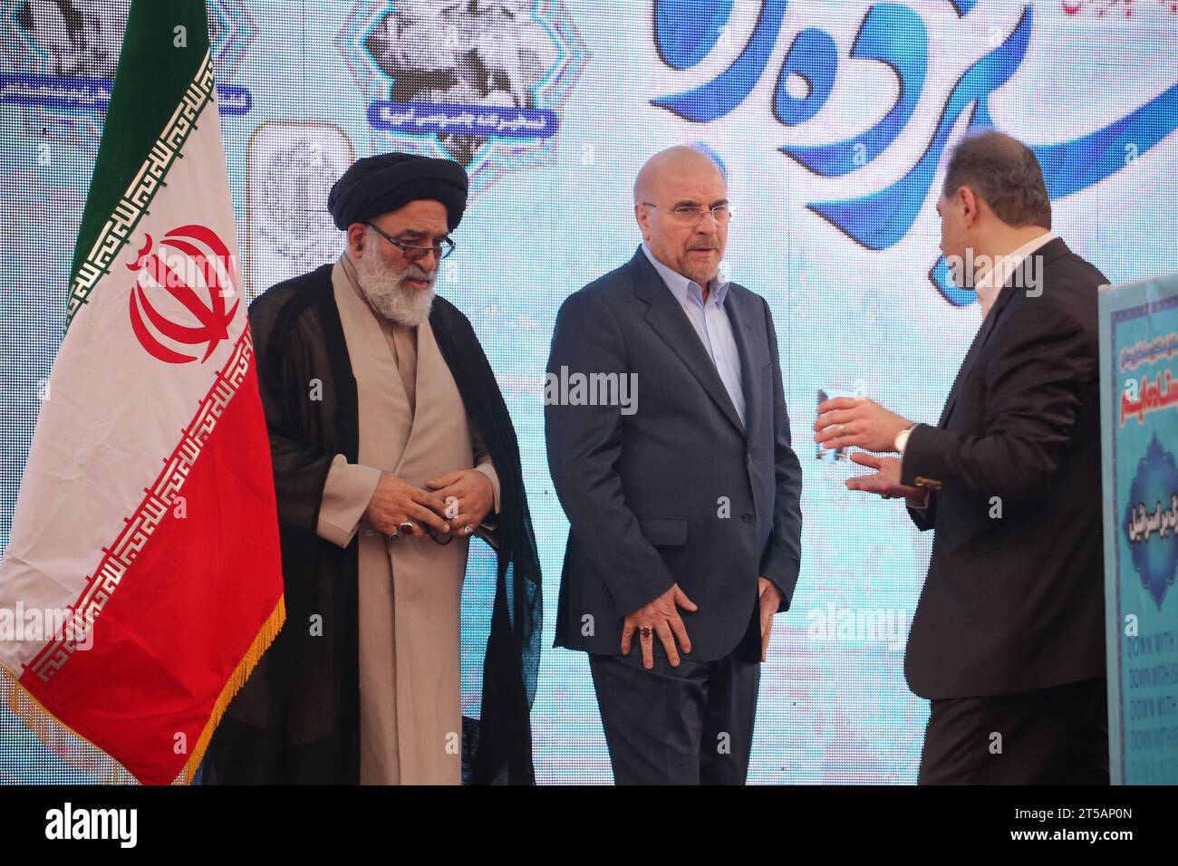 Tehran, Iran. 4th Nov, 2023. Iranian Parliament Speaker MOHAMMAD BAGHER ...