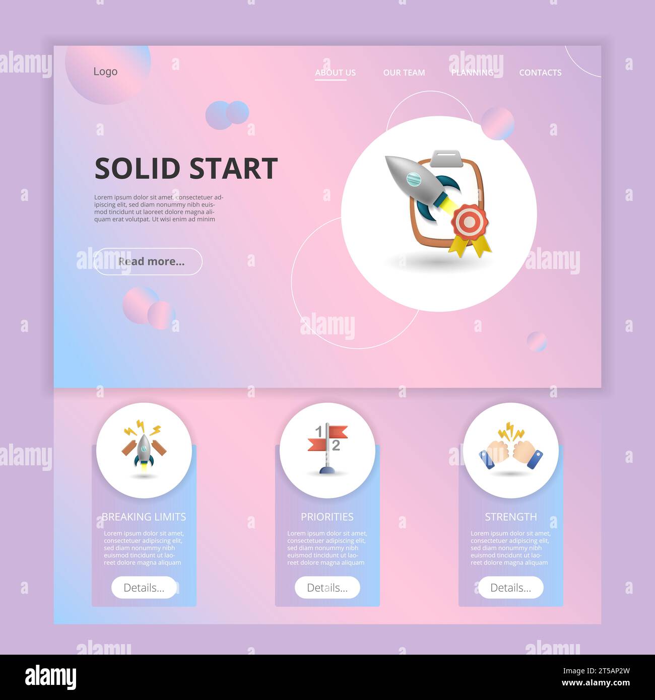 Solid start flat landing page website template. Breaking limits, priorities, strength. Web ...