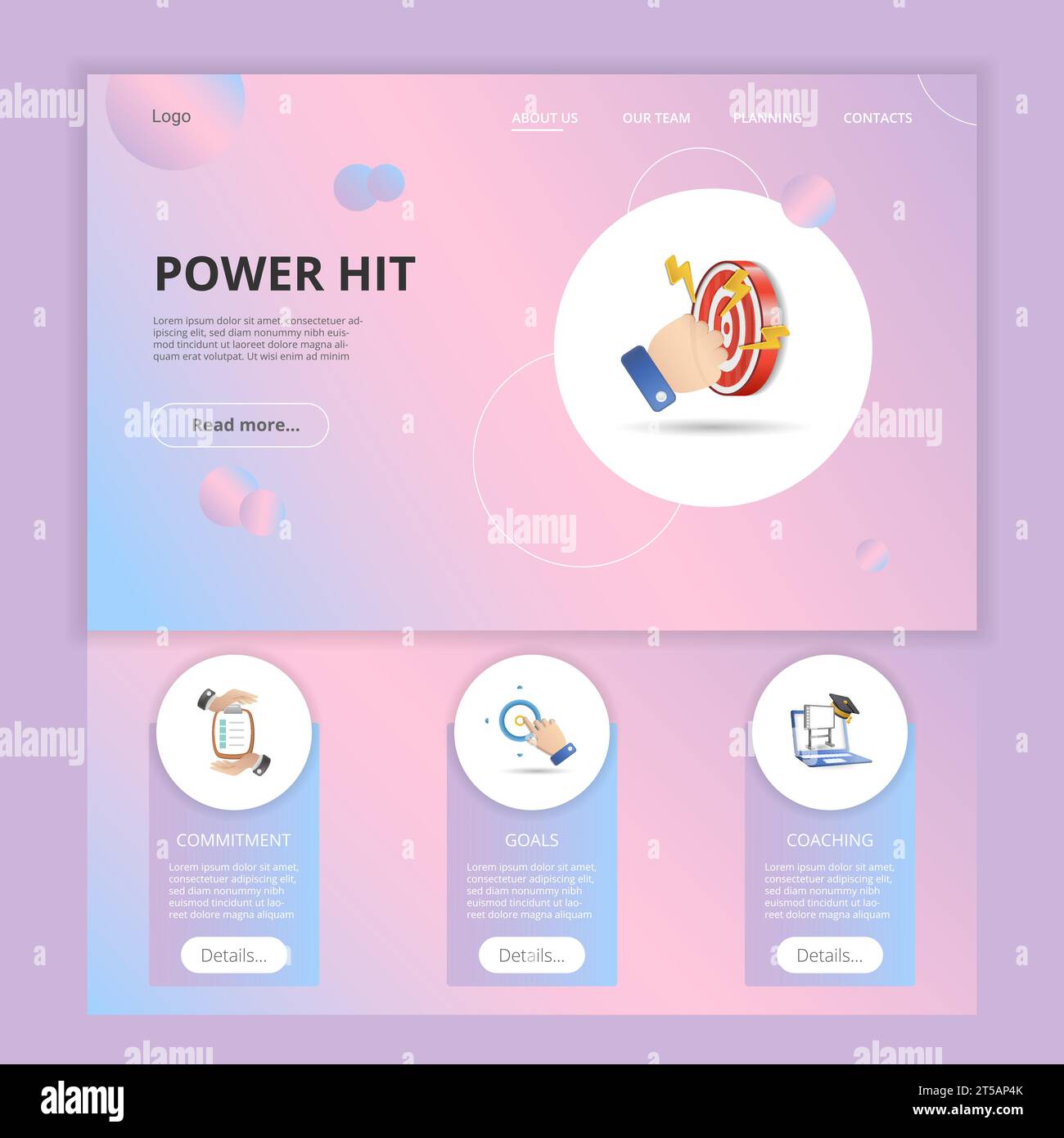 Power hit flat landing page website template. Commitment, goals ...
