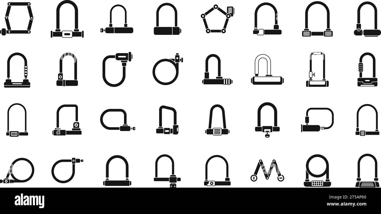 Cycling lock icons set simple vector. Smart bike lock. Bracing alarm ...