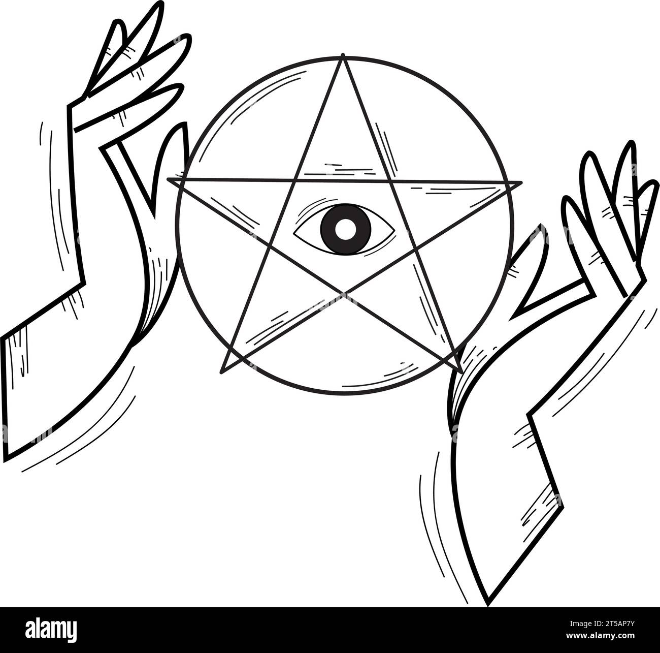Hands holding a five points star with an eye Esoterism sketch icon ...