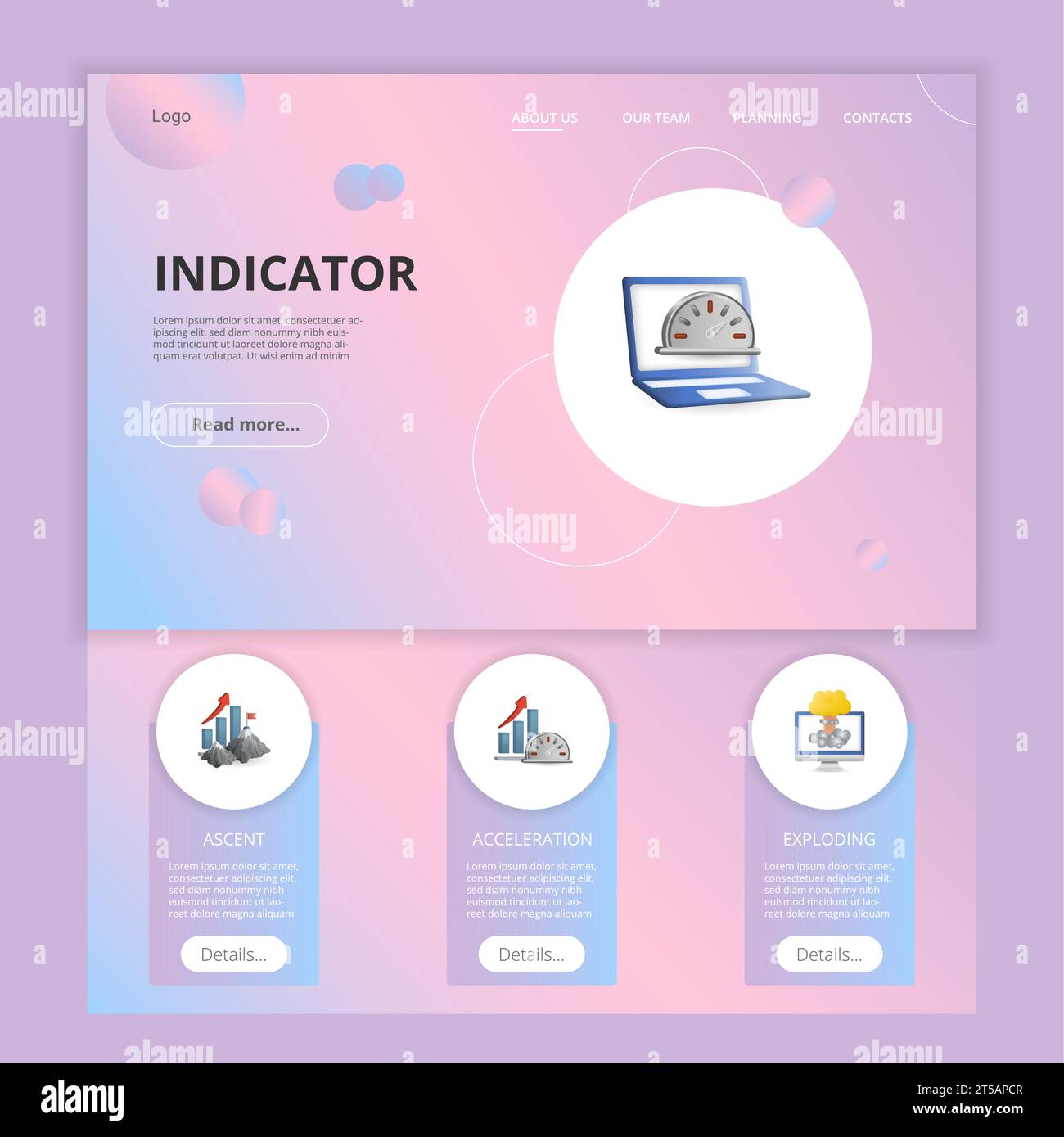 Indicator flat landing page website template. Ascent, acceleration ...