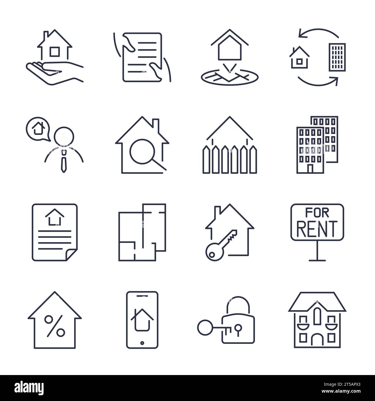 Real estate, building, house, construction, contract icon and sign ...