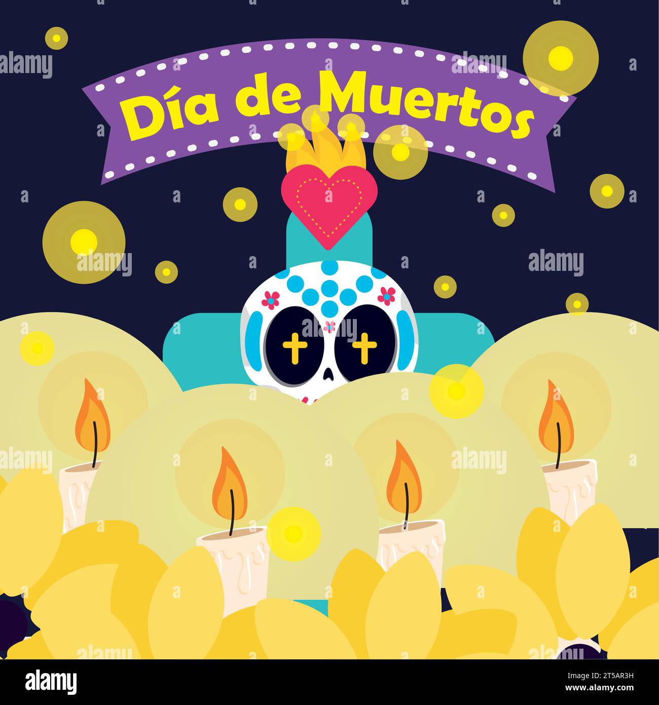 Dia de los muertos poster with candles and a skull Vector Stock Vector ...