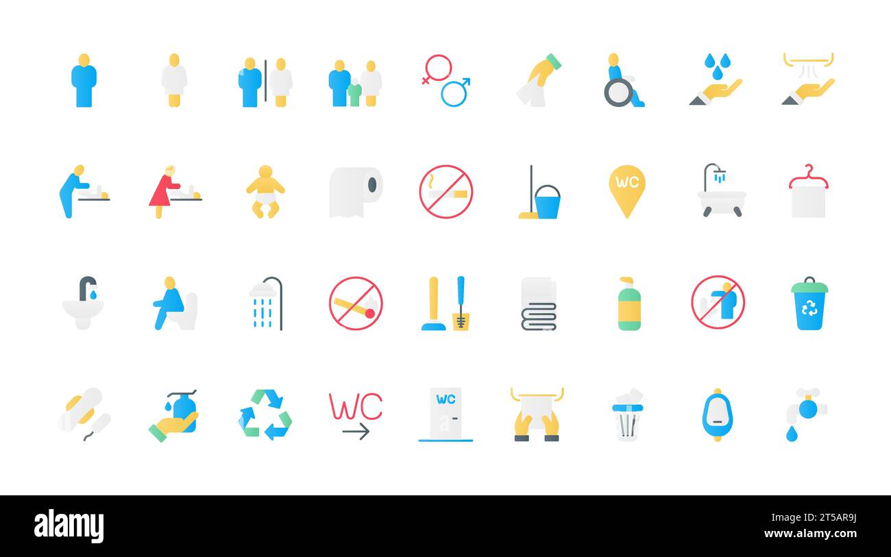 Restroom and toilet flat icons set vector illustration. Public WC and ...