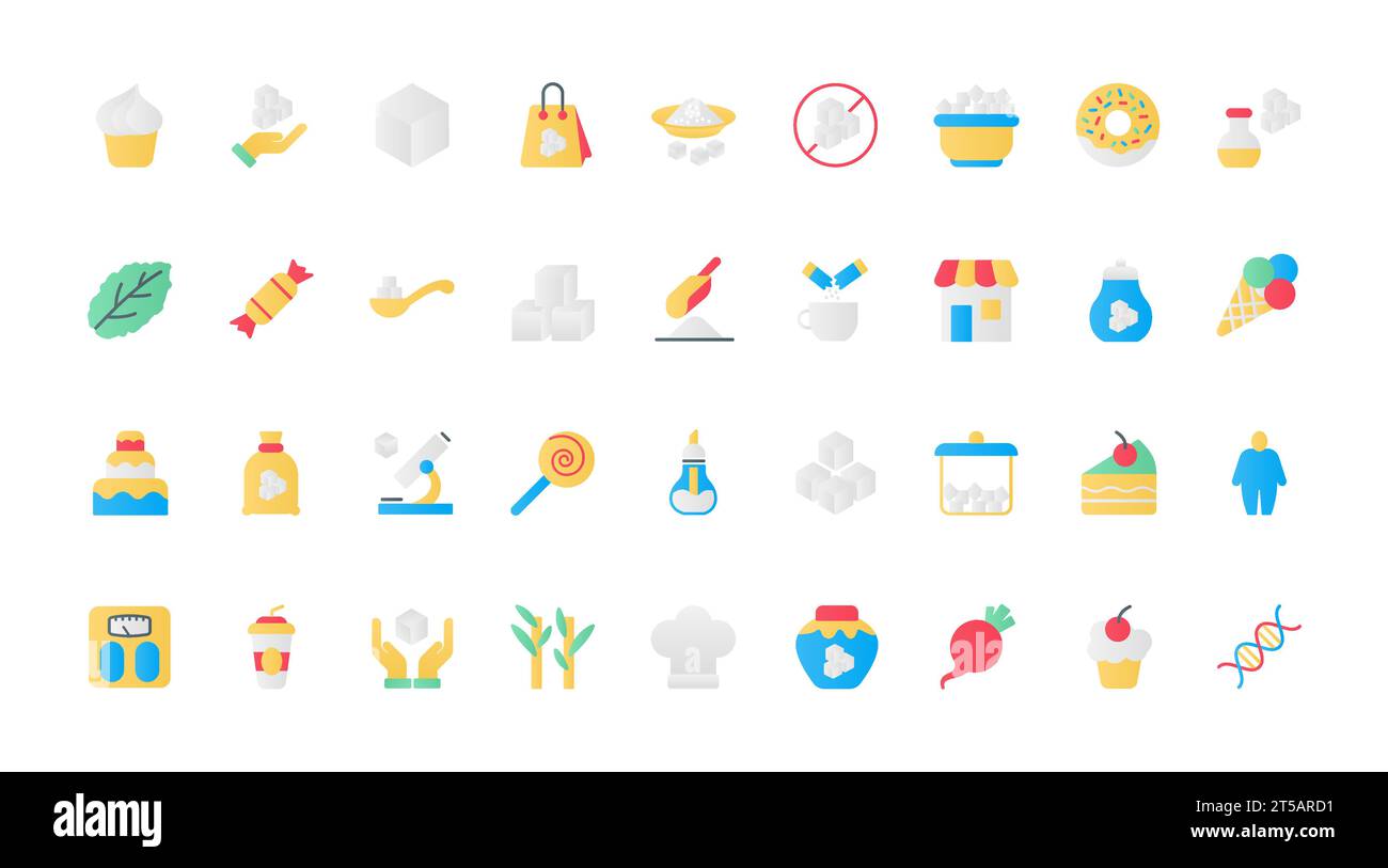 Sugar flat icons set vector illustration. Pictograms of brown or ...