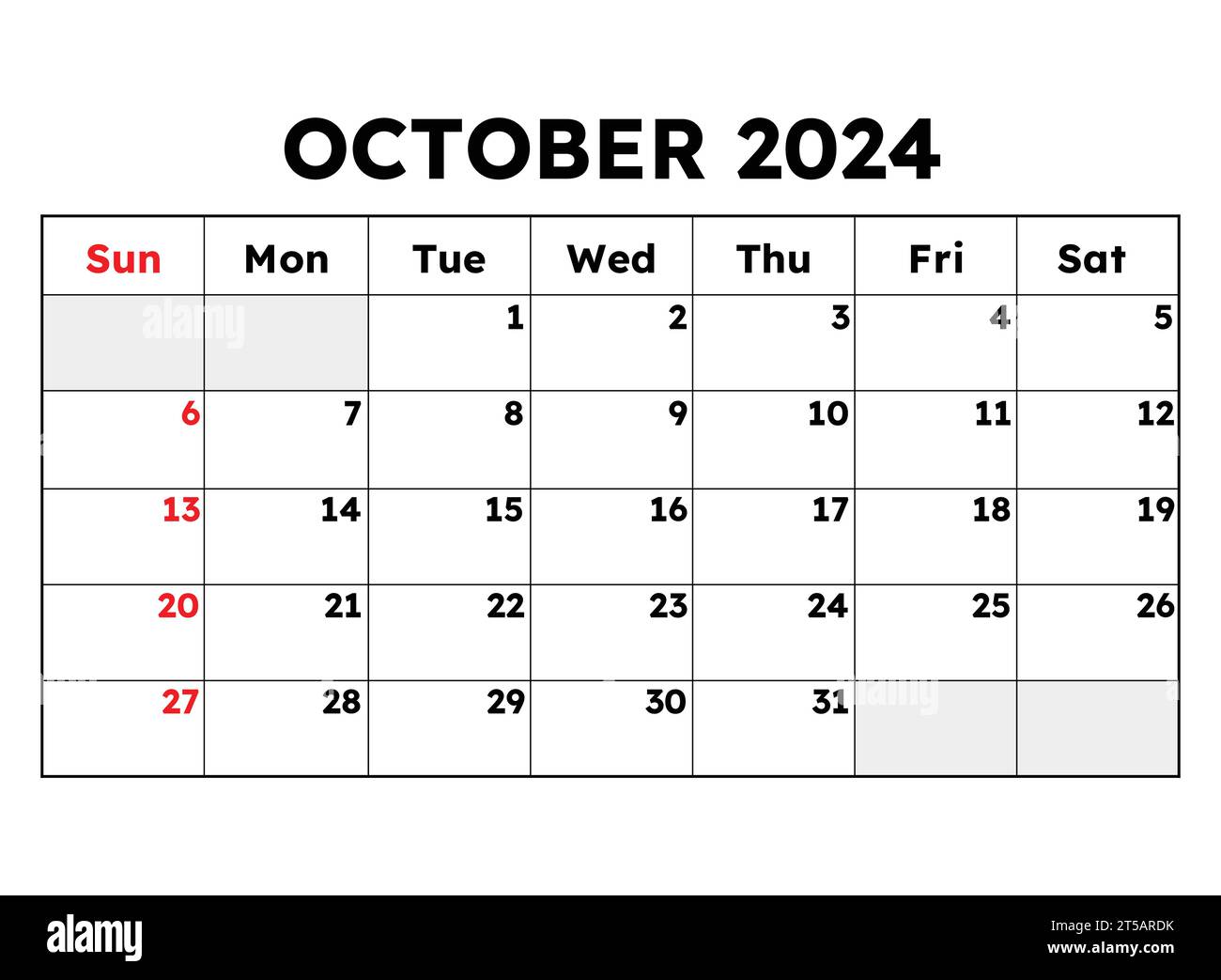 October 2024 calendar. Vector illustration. Monthly planning for your ...