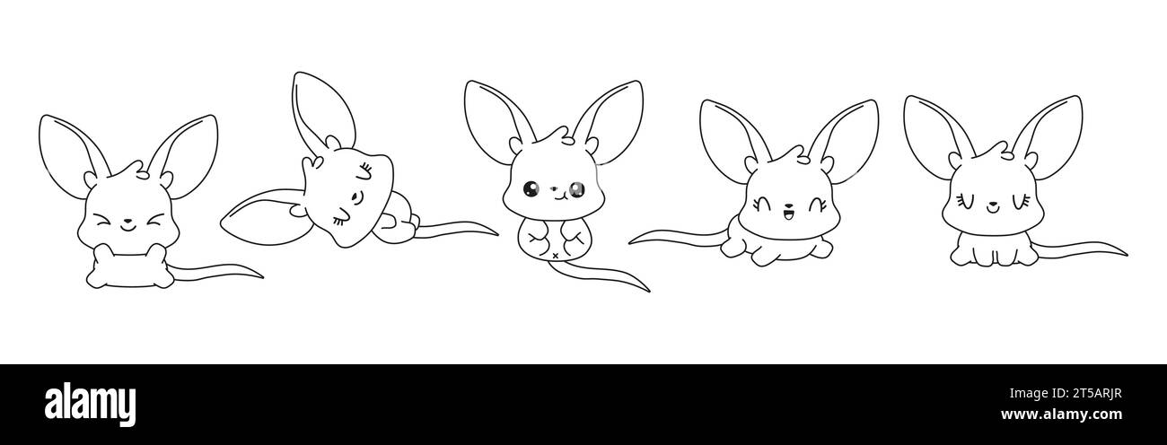 Collection of Vector Cartoon Baby Kangaroo Coloring Page. Set of Kawaii ...