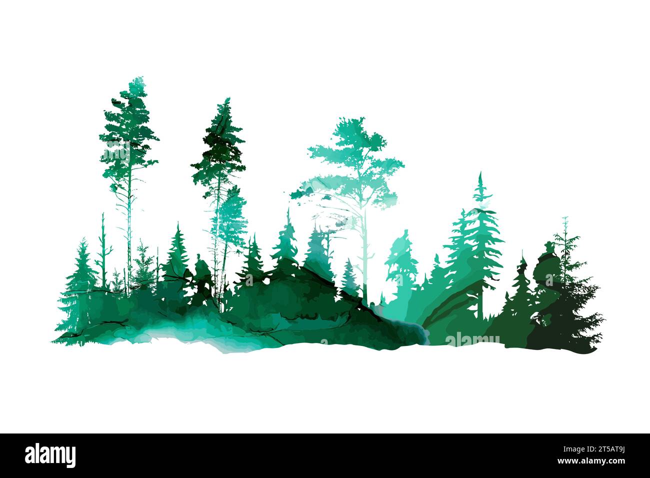 Green forest landscape. Watercolor trees. hand drawing. Not AI. Vector ...