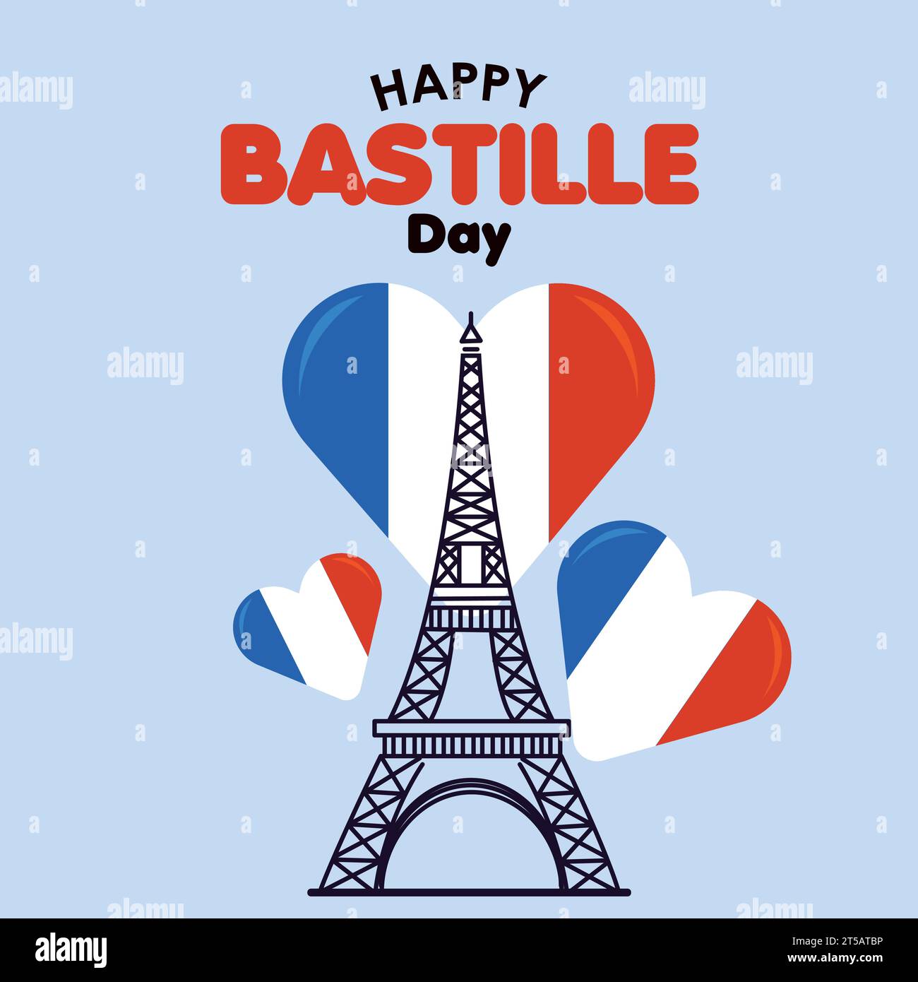 Colored bastille day poster Eiffel tower and heart shapes Vector Stock ...