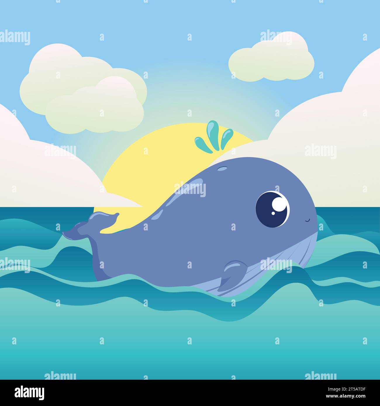 Cute whale character above the ocean Sealife Vector Stock Vector Image ...
