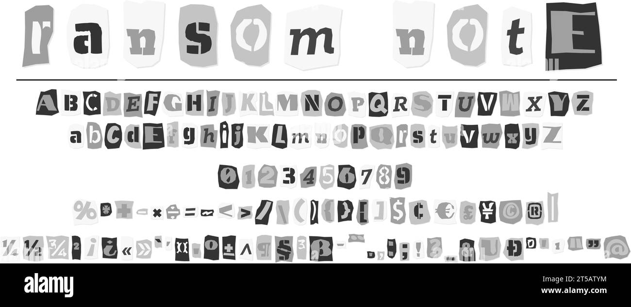 Ransom halftone collage style letters numbers and punctuation marks cut ...