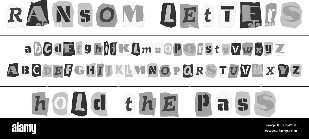 Ransom halftone collage style letters numbers and punctuation marks cut ...