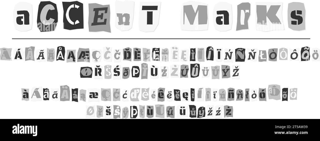 Ransom halftone collage style letters numbers and punctuation marks cut ...