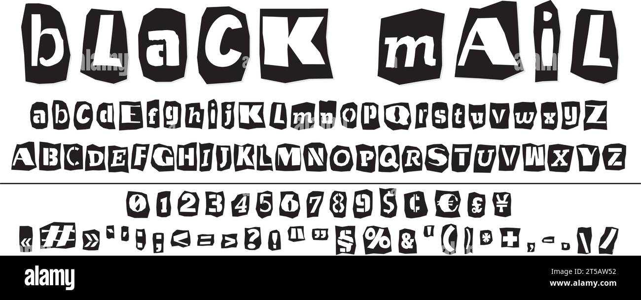 Ransom halftone collage style letters numbers and punctuation marks cut ...