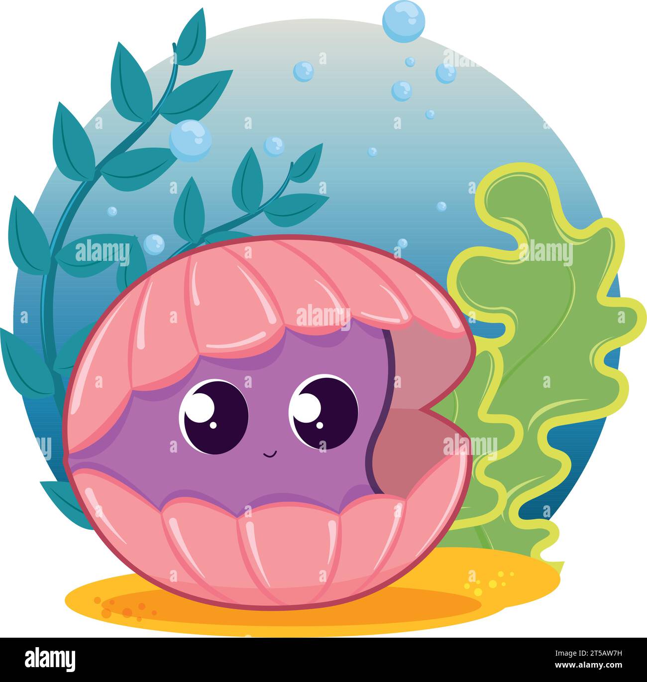 Cute seashell character and seaweed Sealife Vector Stock Vector Image ...