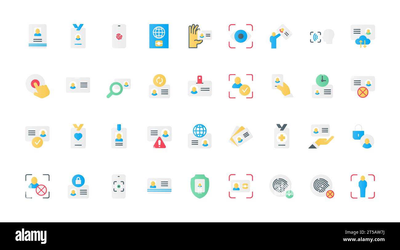 ID cards flat icons set vector illustration. Badge with name, photo, and information for ...