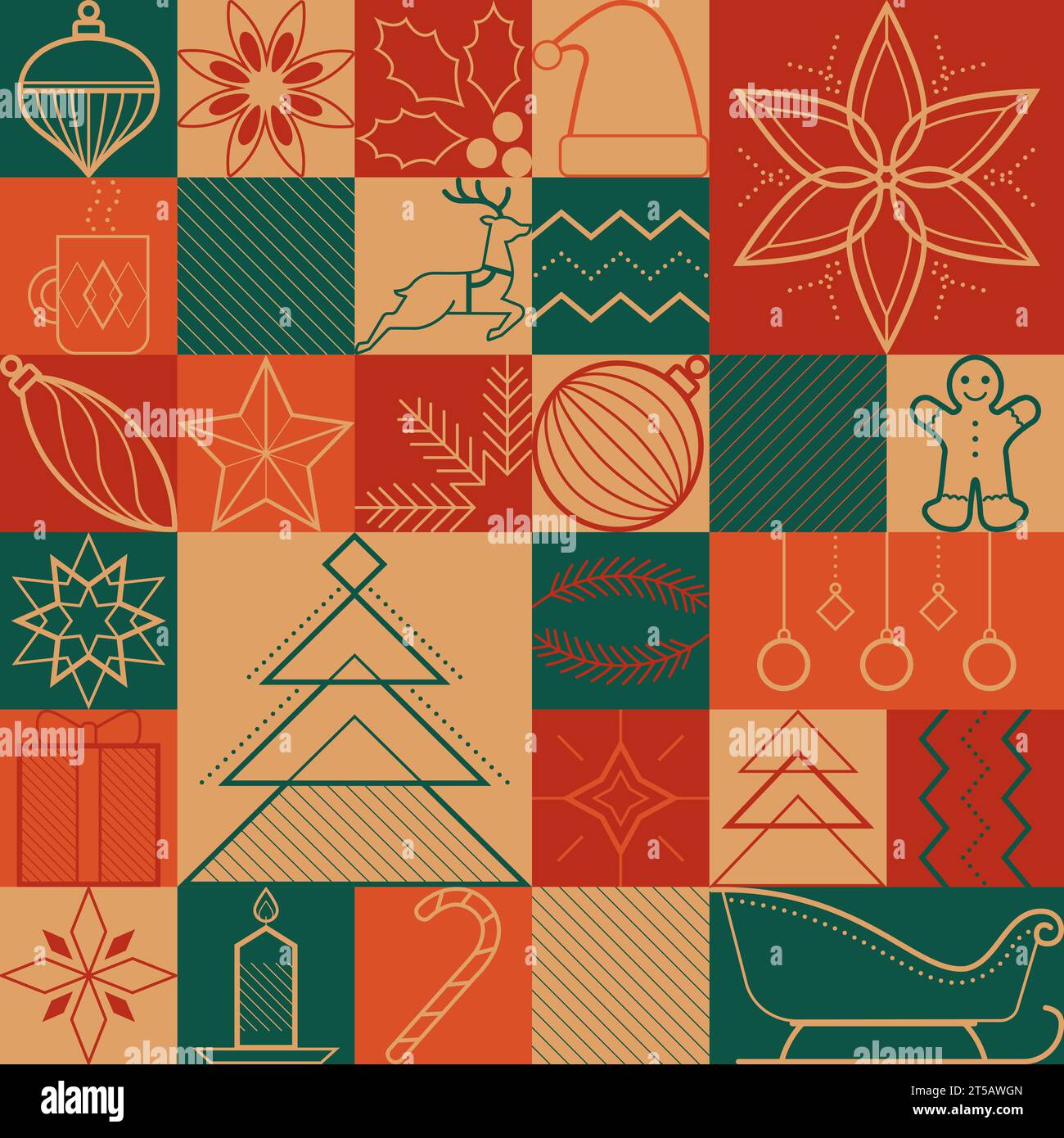 Christmas and winter holidays seamless pattern with simple graphic line ...