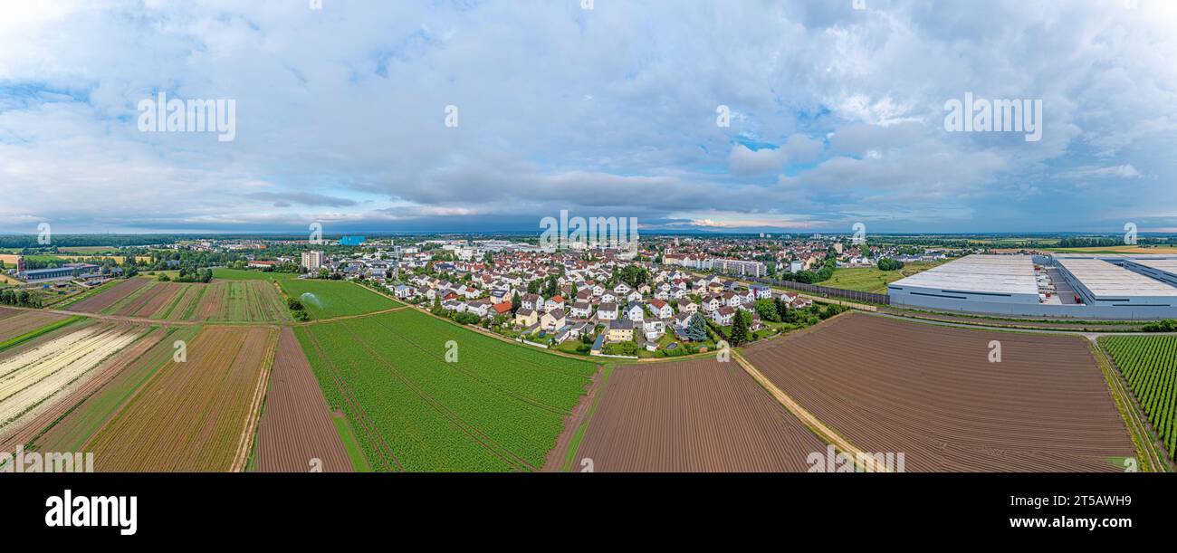 Drone panorama of German district town Gross-Gerau in south Hesse in ...