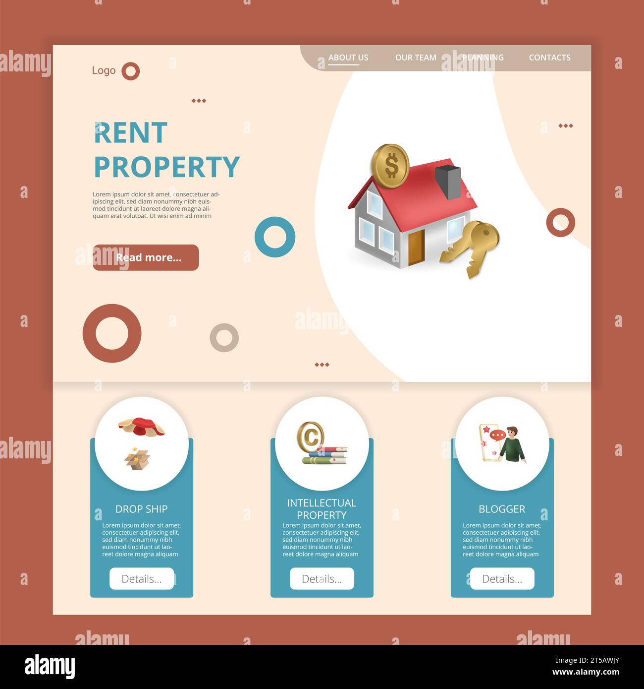 Rent property flat landing page website template. Drop ship ...