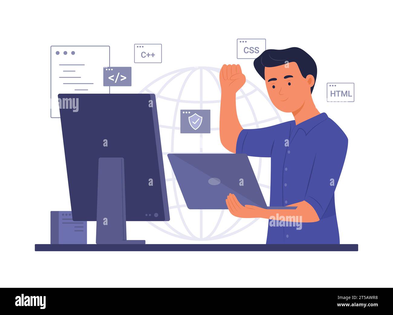 Programmer Man Process Coding With Computer For Software Development