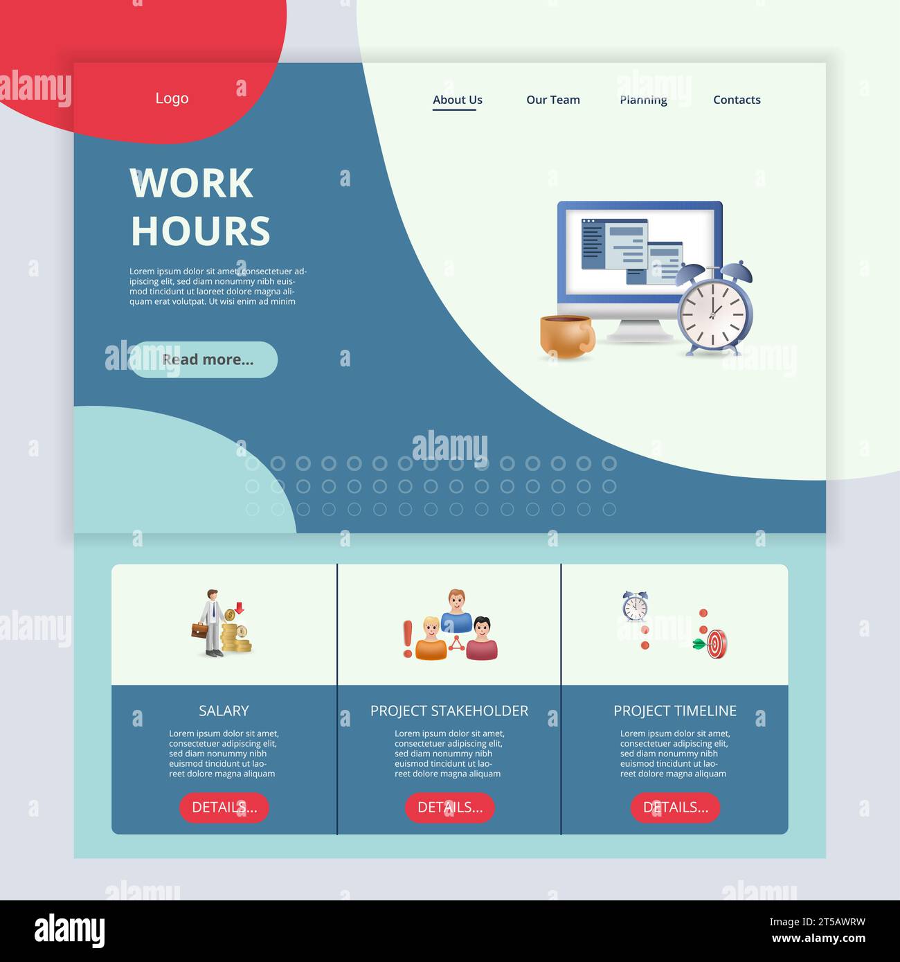 Work hours flat landing page website template. Salary, project ...