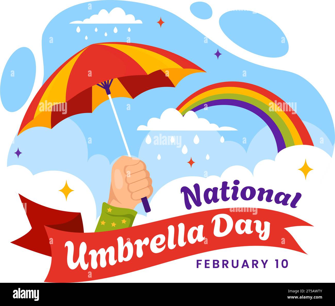 National Umbrella Day Vector Illustration on 10 February with Umbrellas ...