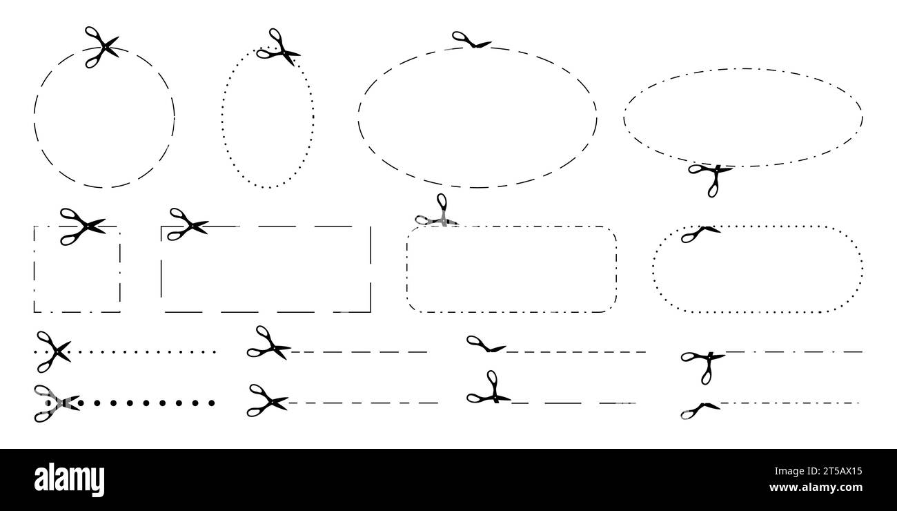 Templates scissors cut along dotted and dashed lines different shapes ...