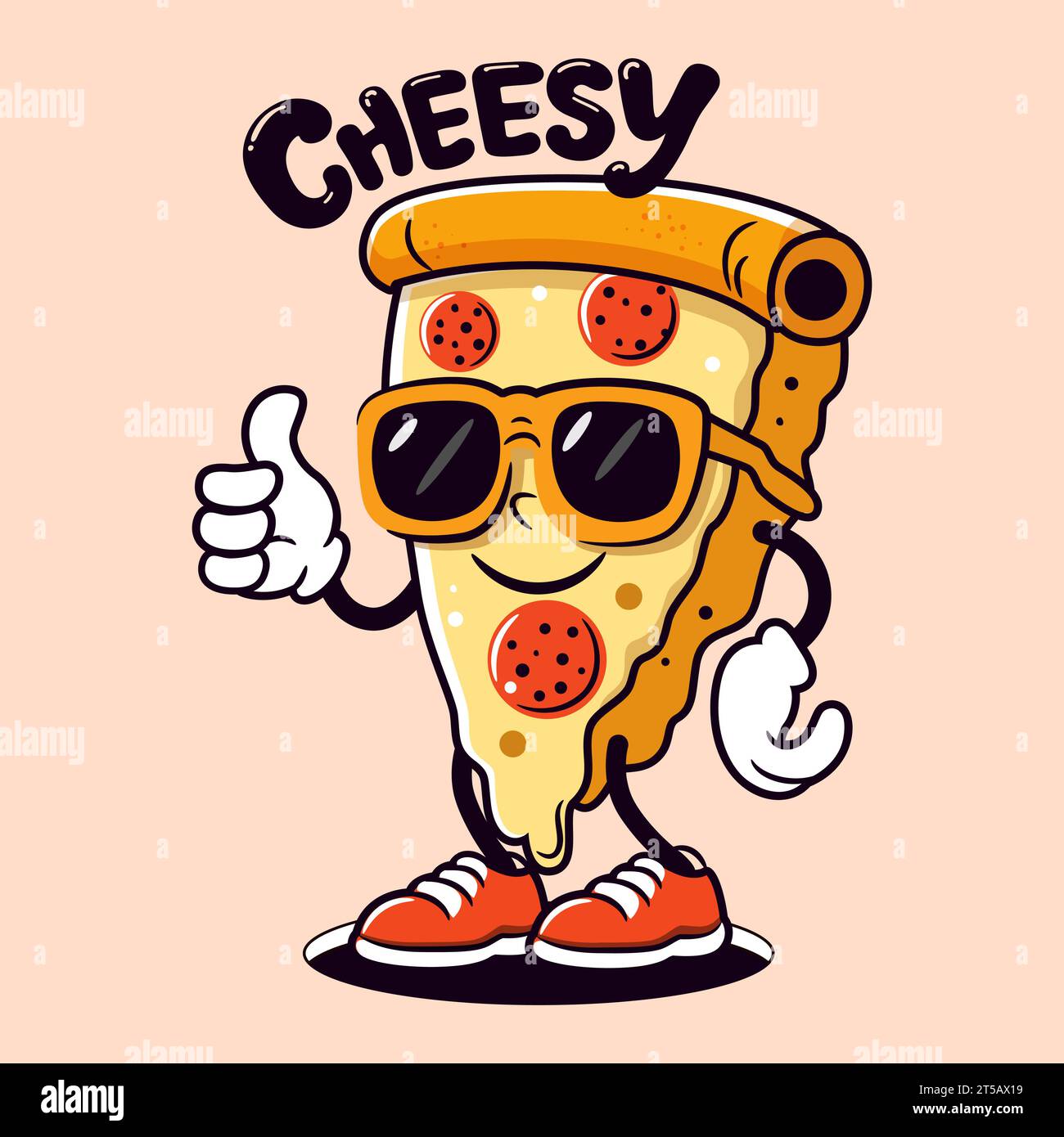 Groovy Slice Of Pizza Funny Character Vector Illustration Vector Illustration Stock Vector