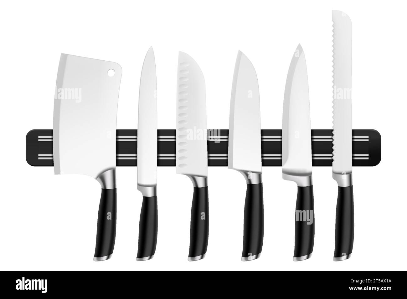 Kitchen knives hanging on magnetic holder set, butcher equipment and ...