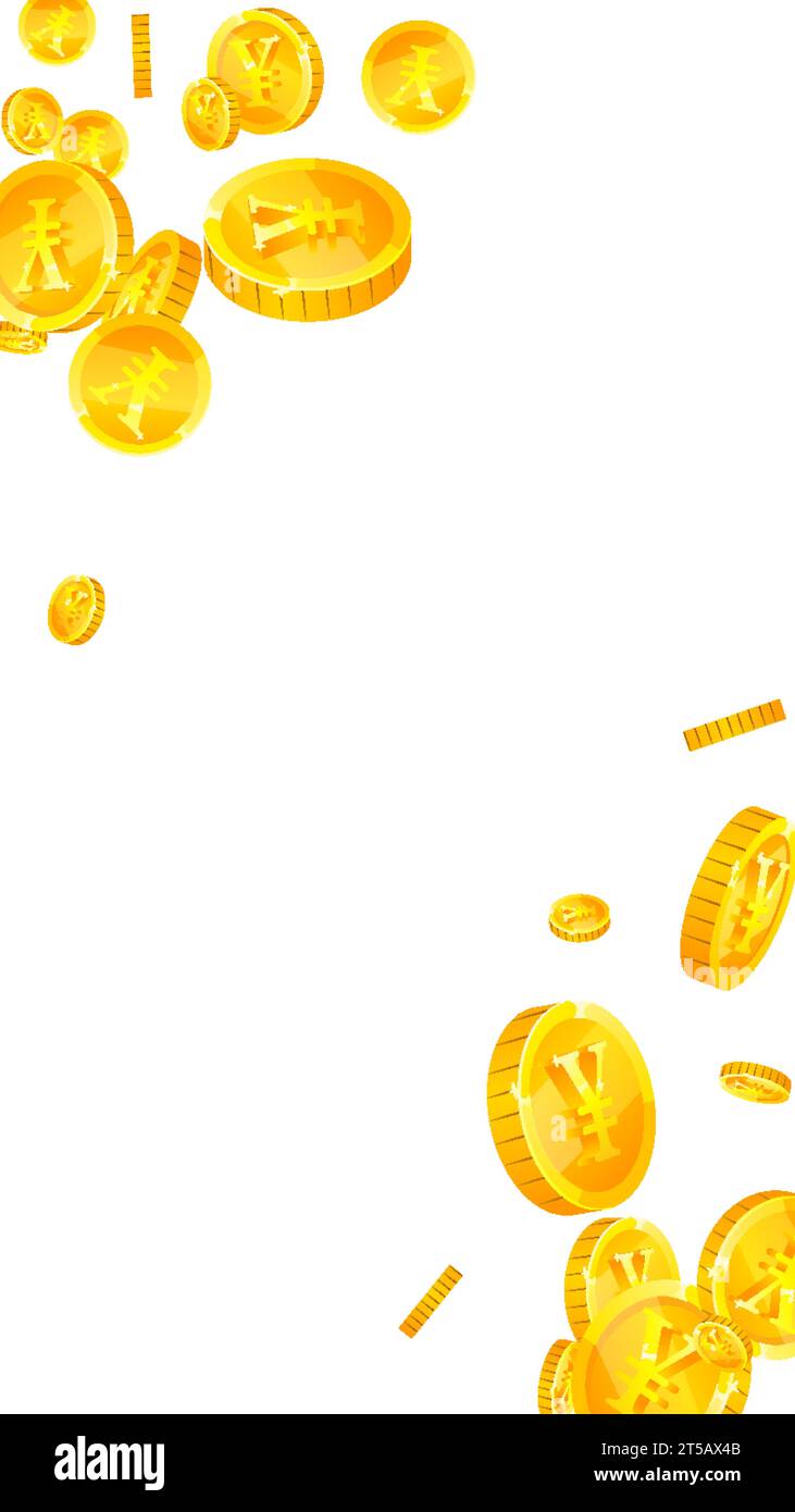 Chinese yuan coins falling. Scattered gold CNY coins. China money ...