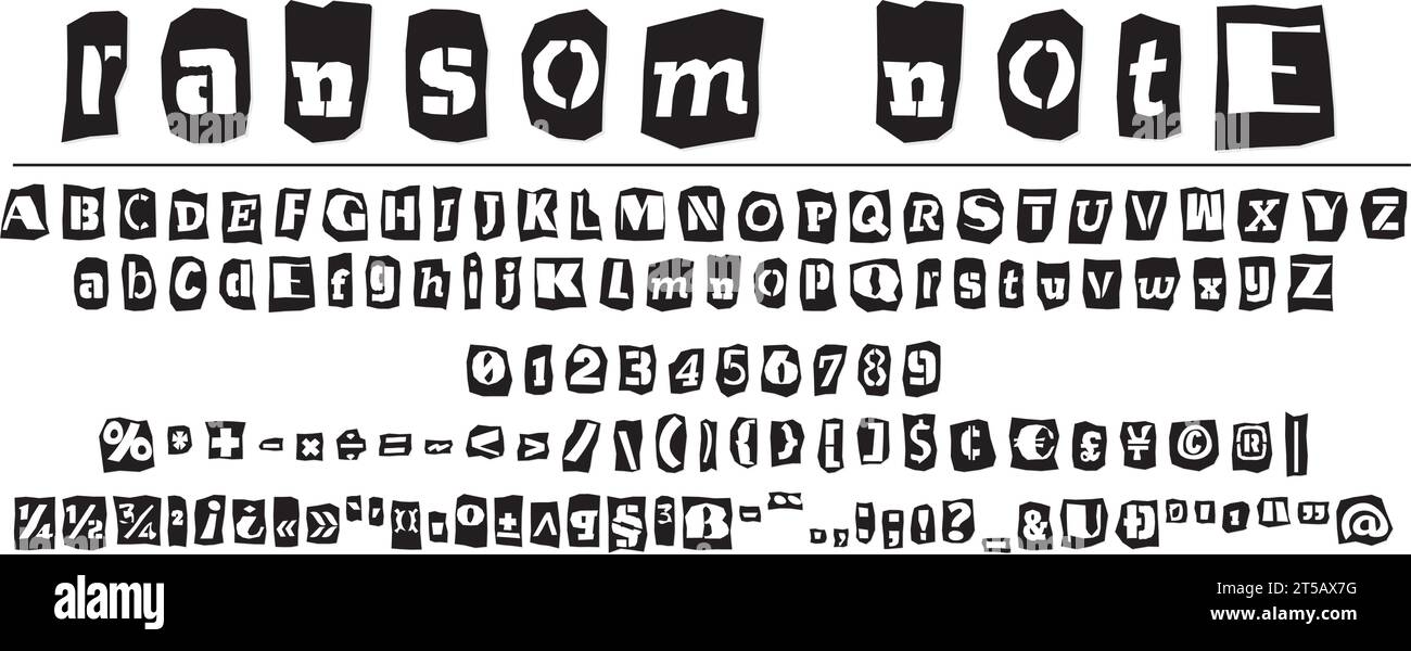Ransom halftone collage style letters numbers and punctuation marks cut ...