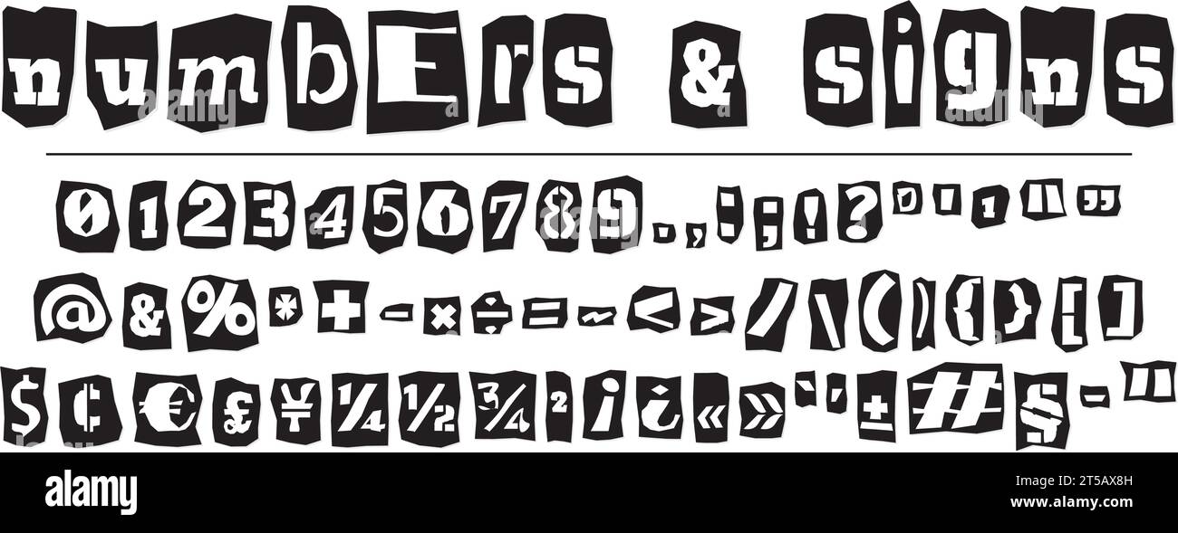 Ransom halftone collage style letters numbers and punctuation marks cut ...