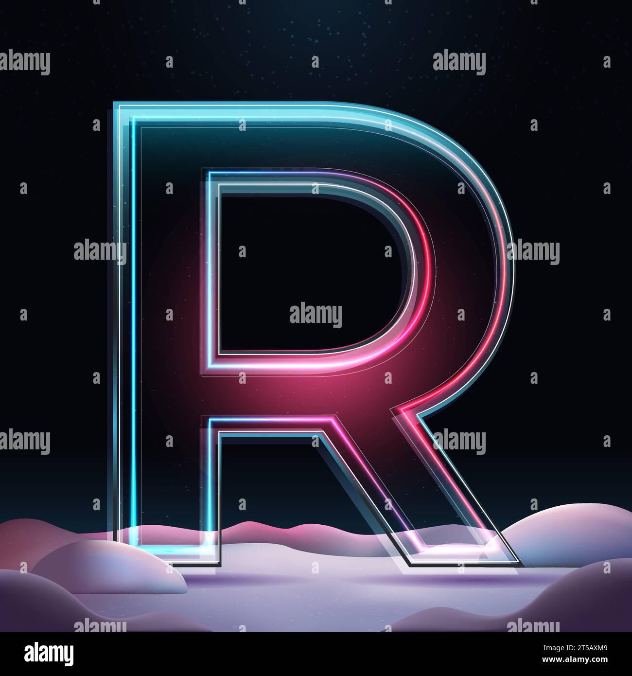 3D glass letter R with neon light insight. Big relistic letter with ...