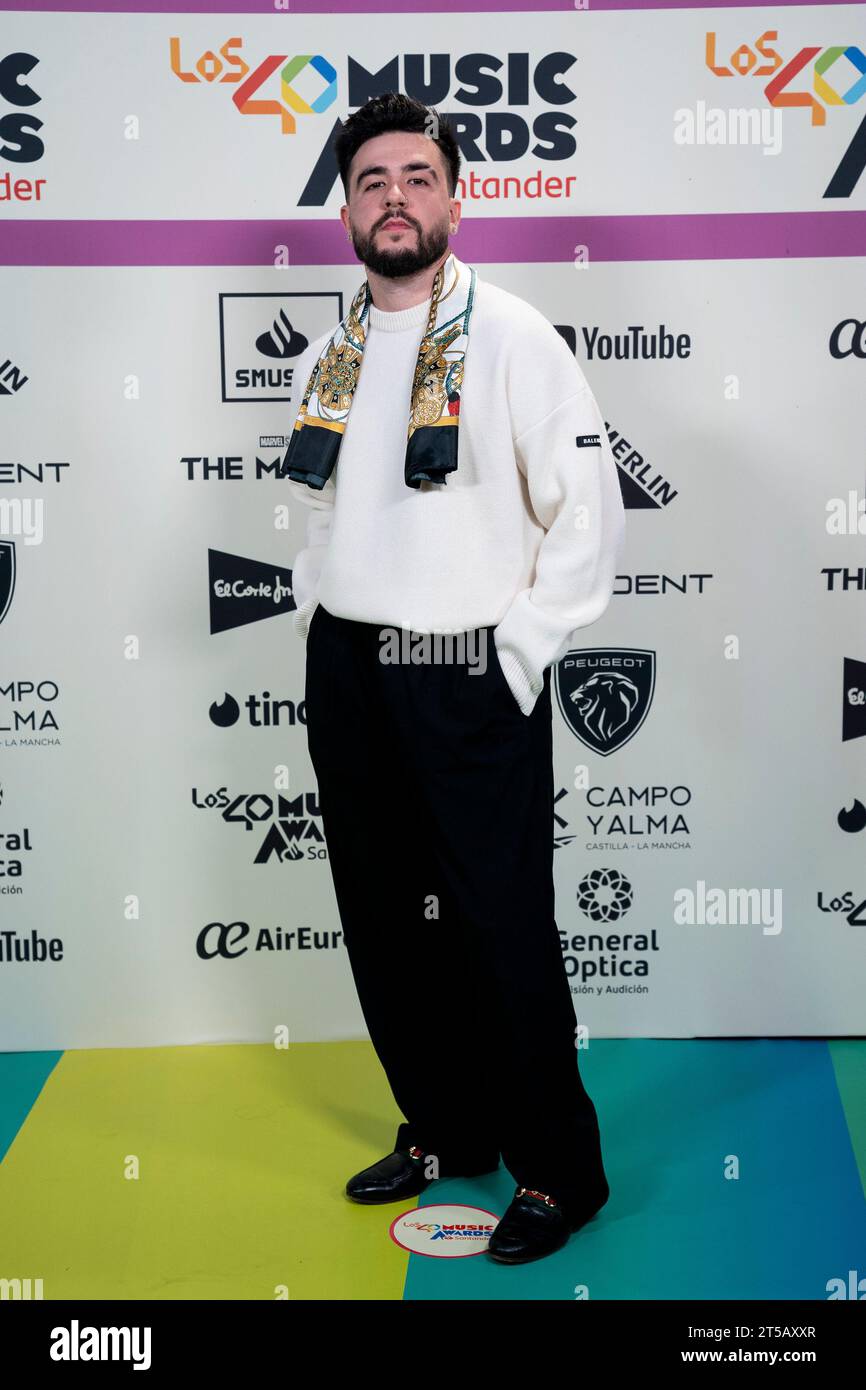 Singer Mark Eme poses during the photocall of the 40 Music Awards 2023 ...