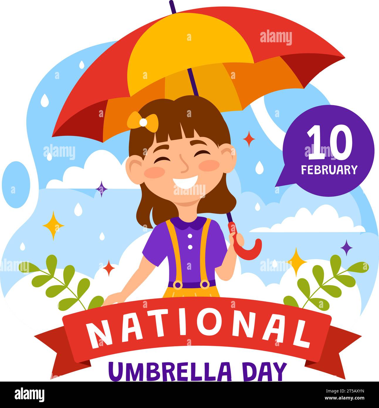 National Umbrella Day Vector Illustration on 10 February with Umbrellas ...