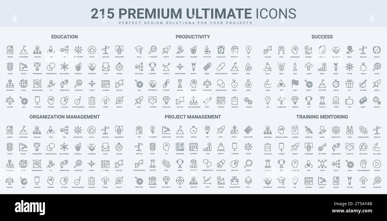 Project and time management, training and productivity thin black line ...