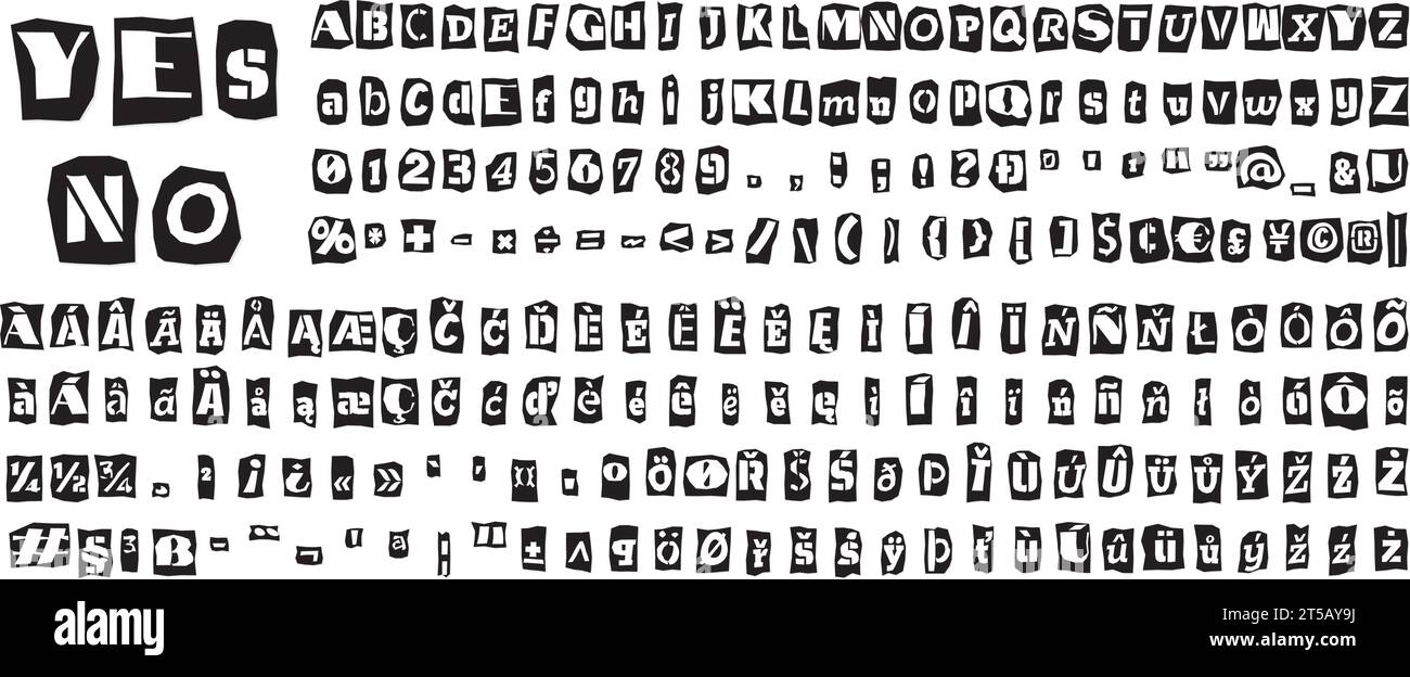 Ransom halftone collage style letters numbers and punctuation marks cut ...