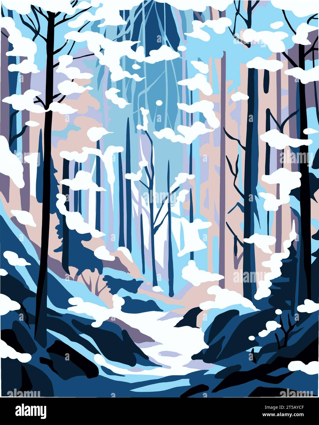 Vector abstract illustration of snowy forest, snow forest, snowy forest ...
