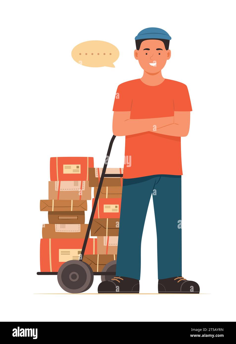 Delivery Man and Trolley with Parcel Boxes for Shipping Concept ...