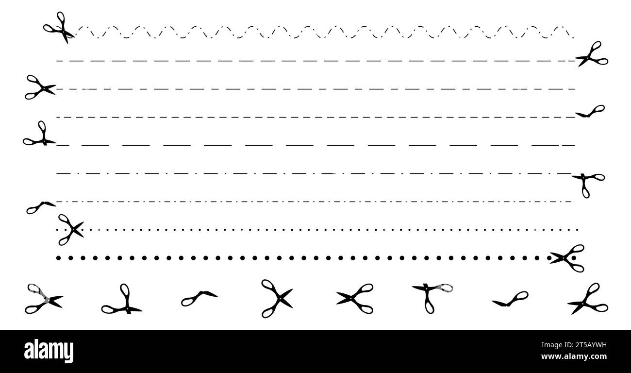 Templates scissors cut along dotted and dashed lines different shapes ...