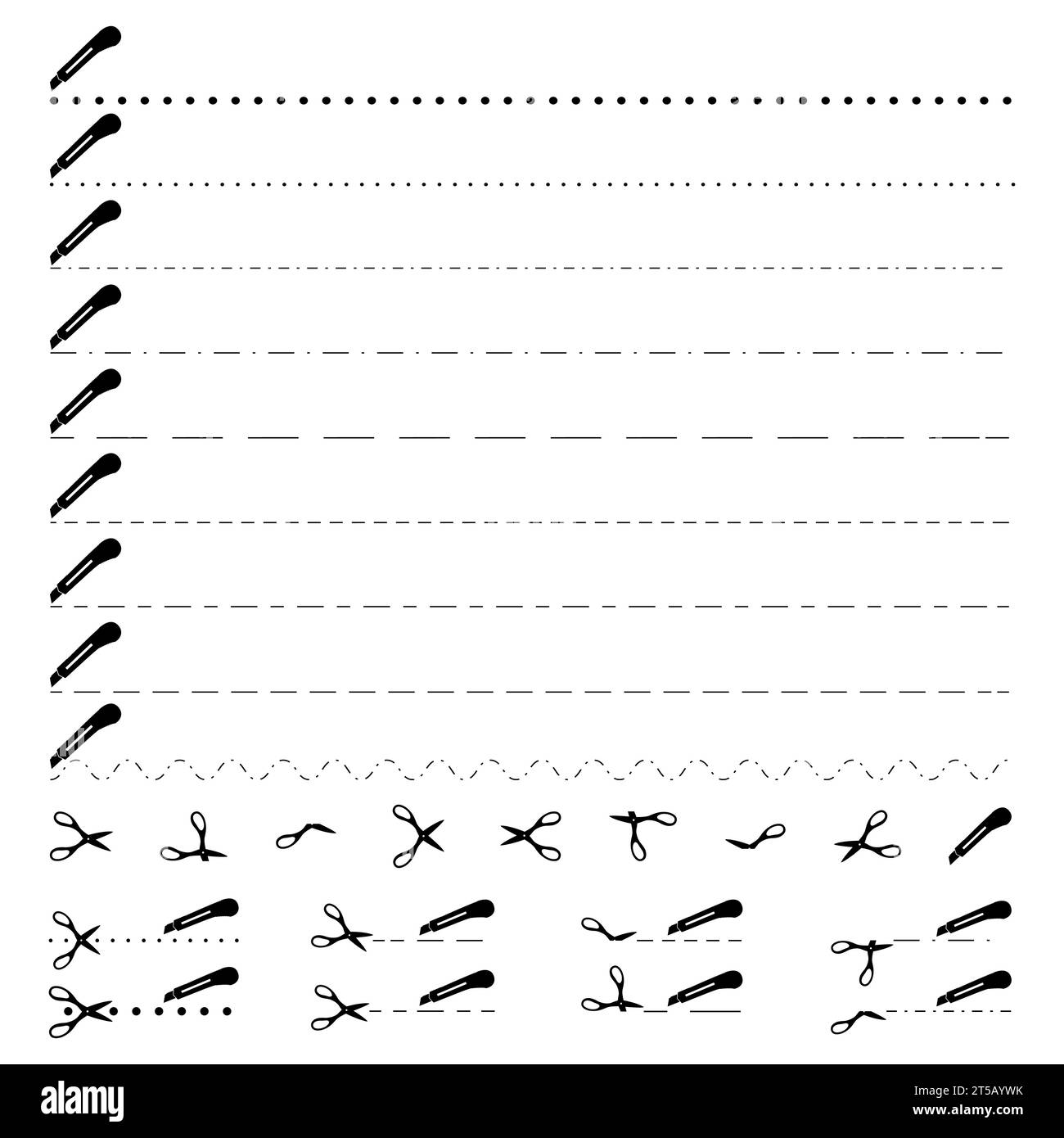 Templates scissors cut along dotted and dashed lines different shapes ...