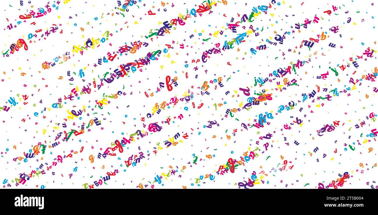 Falling letters of English language. Colorful childish flying ...