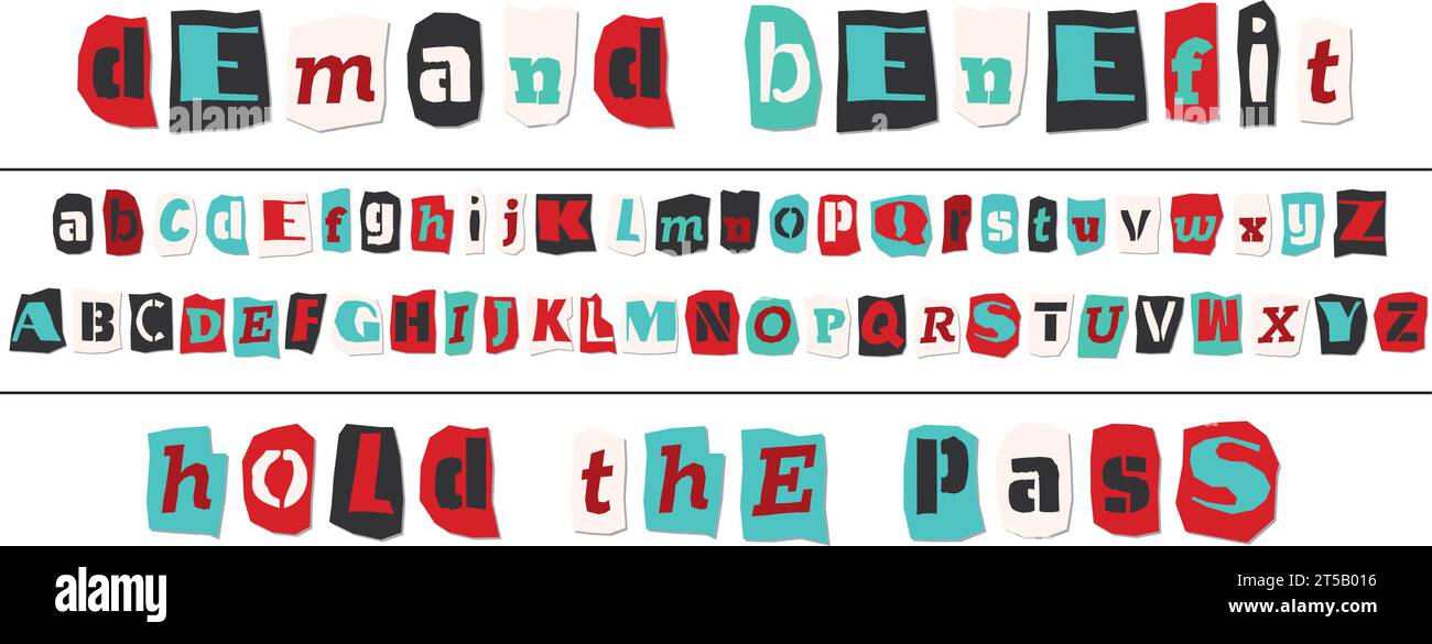 Ransom halftone collage style letters numbers and punctuation marks cut ...